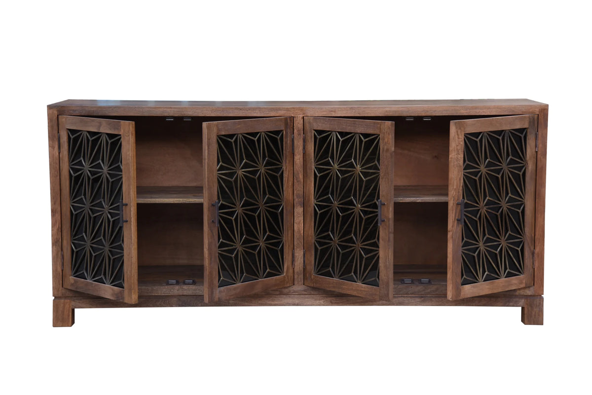 The Cascade Cabinet – 80" Solid Wood Sideboard with Iron Jali Doors ...