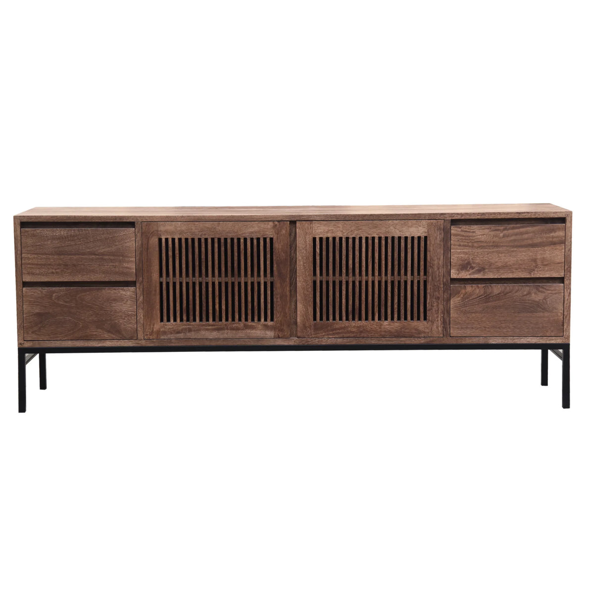 Halston Cabinet – 84" Slatted Hardwood Media Console | Red Bison Home
